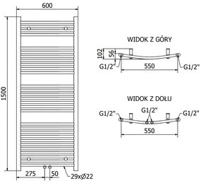 Mexen Ares, elektrické topné těleso 1500x600 mm + topná tyč 900 W, bílá, W102-1500-600-2900-20