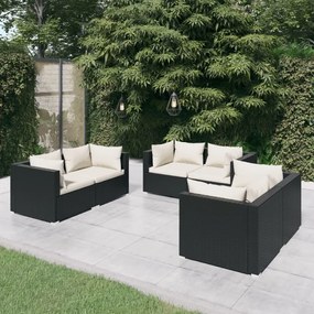 vidaXL 6dílná zahradní sedací souprava s poduškami polyratan [3102298] Barva: Černá a krémová