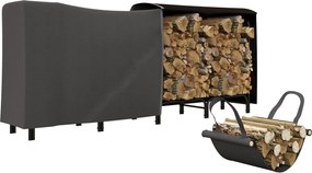 Outsunny Kovový Stojan na Dřevo 240 x 36 x 99 cm Držák na Dřevo s Voděodolným Krytem Ochranný Kryt venku Dřevěný Stojan do 200 kg Stojan na Dřevo pro