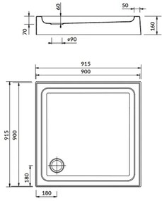 Cersanit TAKO sprchová vanička 90x90x16 cm, bílá, S204-012