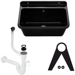 Sink Quality Universe, univerzální plastová výlevka 61x41x30 cm + sifon, 1-komorová, černá, SKQ-KGLK60-BK