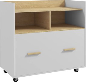 Vinsetto Mobilní Šuplíkový Skříňkový Systém pro Úložný Prostor s Kolečky a Závěsnými Tyčemi pro Formáty A4 a 2 Oddíly 76x40x75,5 cm Ořech a Bílá | Aos