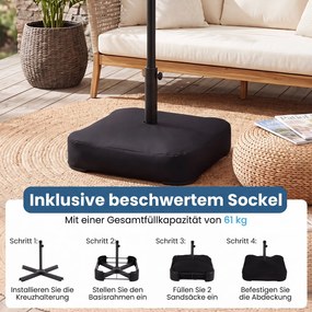 Costway Dvojitý slunečník s klikou a stojanem s 108 LED světle – 370 × 200 cm