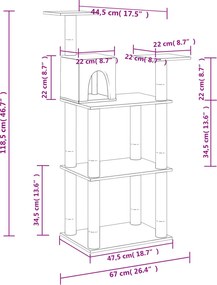 vidaXL Škrabadlo pro kočky se sisalovými sloupky 118,5 cm [171427] Barva: Tmavě šedá