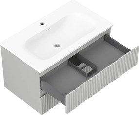 Mexen Rivel, koupelnová skříňka 80 cm s umyvadlem Vela, 2 zásuvky, drážkovaná, šedá matná/bílá, 91A20-08047-2-BFF62-W23M01