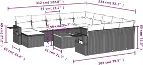 13dílný zahradní sedací souprava s poduškami černý polyratan 3257197