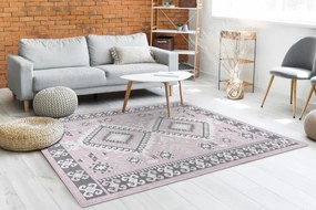 Dywany Łuszczów, Kusový koberec Sion Sisal Aztec 3007 pink/ecru – na ven i na doma, 80x150, růžová, chodba / předsíň