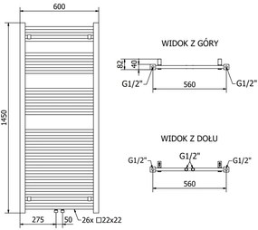 Mexen Pluton koupelnový radiátor 1450 x 600 mm, 826 W, Černá - W106-1450-600-00-70