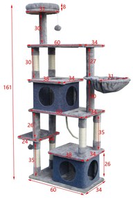 PEPU Škrabadlo pro kočky Fudajo tmavě šedé 163,5 cm vysoké škrabadlo se sisalem