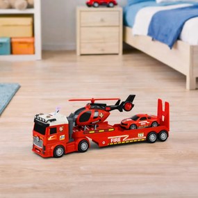 LEAN Toys Souprava hasičská a záchranná: Nákladní auto, odtahovka, auto, vrtulník, světla, zvuky