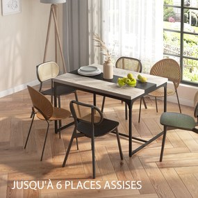HOMCOM Jídelní stůl pro 6 osob v průmyslovém stylu, černý kov a dřevo, rozměry 120D x 89Š x 75,5V cm
