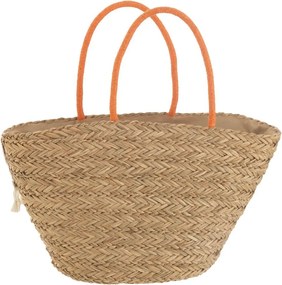 Plážový košík s háčkovaným květovaným okrajem Croche - 59*18*30 cm