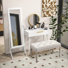 HOMCOM Toaletní stolek s kulatým zrcadlem, líčící stolek se 2 zásuvkami, moderní styl pro ložnici nebo šatnu 80x40x123 cm Bílý
