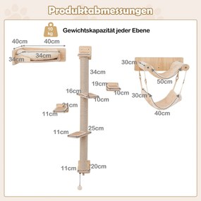 Costway 5 lezecká stěna PCS škrabadlo pro kočky s plošinami jutové tyče