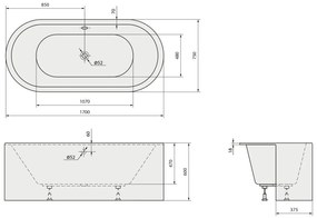 Polysan Viva C Monolith polozápustná vana oválná 170 x 75 x 60 cm akrylátová bílá 79119CM