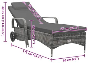vidaXL Marketos Zahradní lehátko s kolečky polyratan antracitové