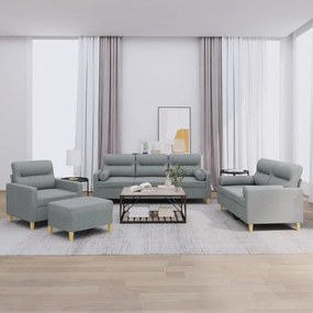 4dílná sedací souprava s polštáři světle šedá textil 3201560