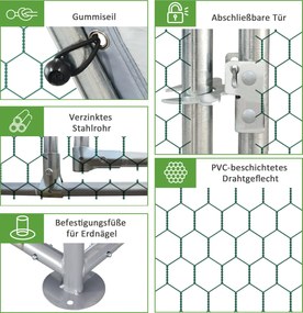 PawHut kurník pro volný výběh pro 10-12 kuřat s dvířky a střechou s vodoodpudivou ochranou proti slunci, Oxford/stříbrná 280x380x195cm | Aosom.de
