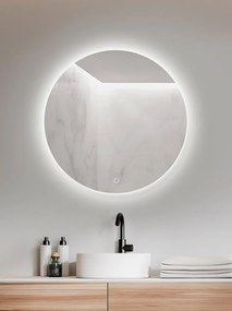 AMBIENTE kulaté zrcadlo do koupelny na zeď do pokoje do ložnice do předsíně na chodbu Amirro Ø 70 cm s LED osvětlením a senzorem, IP44 411-026 411-255