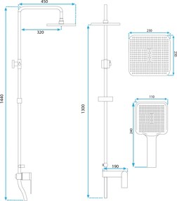 Rea Storm, sprchová-vanová souprava dešťovou hlavovou a ruční sprchovou hlavicí, zlatá matná, REA-P9535