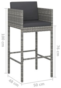 vidaXL Barové stoličky 4 ks s poduškami šedé polyratan