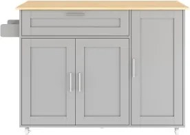 Aosom Mobilní kuchyňský stůl s výsuvnou pracovní deskou, zásuvkou, regálem na koření, držákem na ručníky, 132,5 x 44/70 x 90 cm, šedá