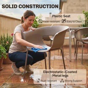 Outsunny Zahradní židle 4dílná sada ergonomické balkonové židle s výřezovým designem, područkou, odolné vůči povětrnostním vlivům, antikorozní, káva