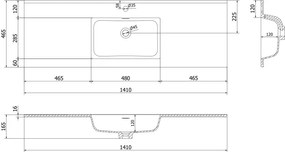Mexen Orio, koupelnová skříňka 140 cm s umyvadlem Otis, 2 zásuvky, bílá matná, 91A10-14047-2-BFF01-W18M01