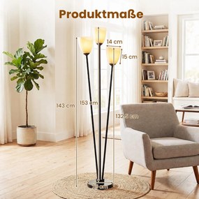 Costway Stojací lampa153cm stojací lampa s3E27- patice lampiček na čtení3Flamey
