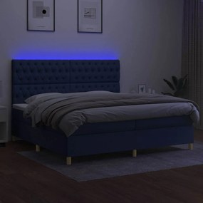 Box spring postel s matrací a LED modrá 200x200 cm textil 3135707