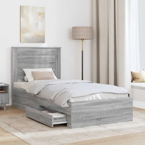 Rám postele Šedý Sonoma a stříbrná 75 x 190 cm Kompozitní dřevo 3410378