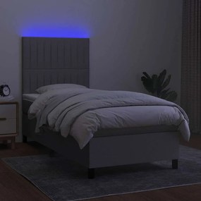 Box spring postel s matrací a LED světle šedá 90x190 cm textil 3134997