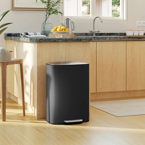 HOMCOM 50 l kuchyňský odpadkový koš se šlapacím pedálem, měkké dovírání a funkce otevření 90° – nerez/černá, 45,1 × 36,5 × 62,6 cm