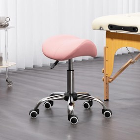 HOMCOM Výškově nastavitelná stolička 49-61 cm pracovní stolička 360° otočná stolička kancelářská stolička pro kancelář, salon, masáž, spa Růžová