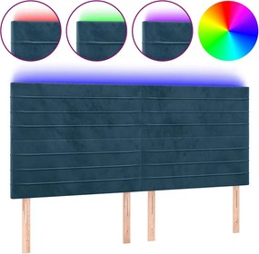 Čelo postele s LED tmavě modré 200x5x118/128 cm samet 3122634