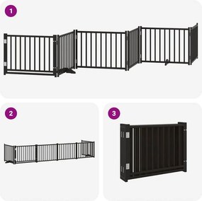 Zábrana pro psy s dvířky skládací 6 panelů černá 480 cm topol 3155737