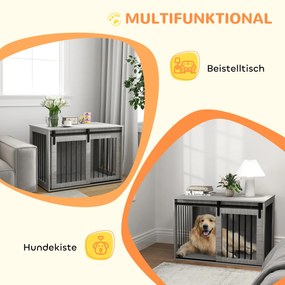 PawHut Domácí klec pro psy PawHut, uzamykatelná bouda pro psy s vchodem, box pro psy s posuvnými dveřmi, bouda pro velké psy do 30 kg, šedá, 98 x 58 …