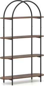 Costway 4 Řadová zakřivená knihovna s kovovým rámem a dřevěnou horní