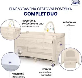 Asalvo COMPLET DUO cestovní postýlka s druhým dnem a hrazdičkou, owl