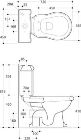 Kerasan RETRO WC kombi, zadní odpad, bílá-bronz WCSET12-RETRO-ZO