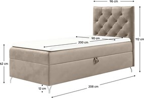 Boxspringová postel, 90x200, béžová látka Velvet, pravá, GULIETTE + dárek