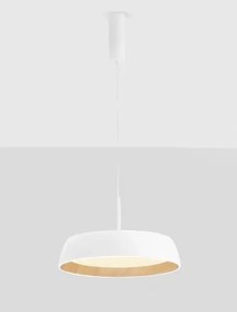 LED stmívatelný bílo-dřevěný moderní lustr Sigi