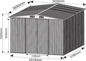 Zahradní domek BestBerg BBSH-1113GR / 13,3 m² / 342,5 x 389 x 202 cm / zelená