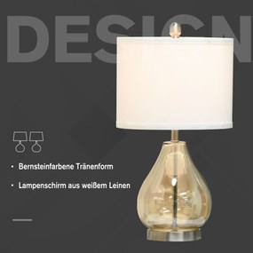 HOMCOM Sada 2 nočních lampiček s paticí E27, 40W, sklo, len, ocel, jantarová barva, Ø30 x 56H cm| Aosom