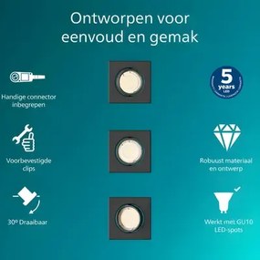 Philips Peridot Rec Kit Sq černá / Vestavné bodové svítidlo / 3 ks / G