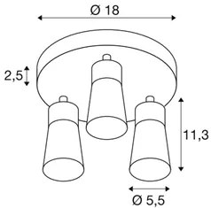 SLV 1008336 Puri 2.0 Cone, černé stropní svítidlo 3xGU10 s kulatou základnou, průměr 18cm