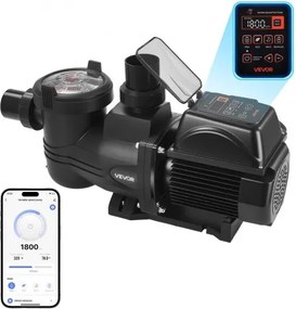 Bazénové čerpadlo VEVOR s proměnnou rychlostí, 1350 W, AC 220–240 V, 30 000 l/h, zapuštěné/nadzemní bazénové čerpadlo s filtračním košem, výkonné samonasávání, programovatelný časovač, pro zapuštěné i nadzemní bazény