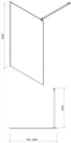 Cersanit Mille, sprchová zástěna typu Walk-In 100x200 cm, 8mm čiré sklo, černý profil, S161-003