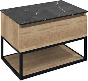Sapho Skara - Umyvadlová skříňka 70x50x45 cm, 1 zásuvka, matná černá/dub Alabama CG005-2222