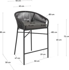 Černá kovová/polstrovaná zahradní barová židle Yanet – Kave Home